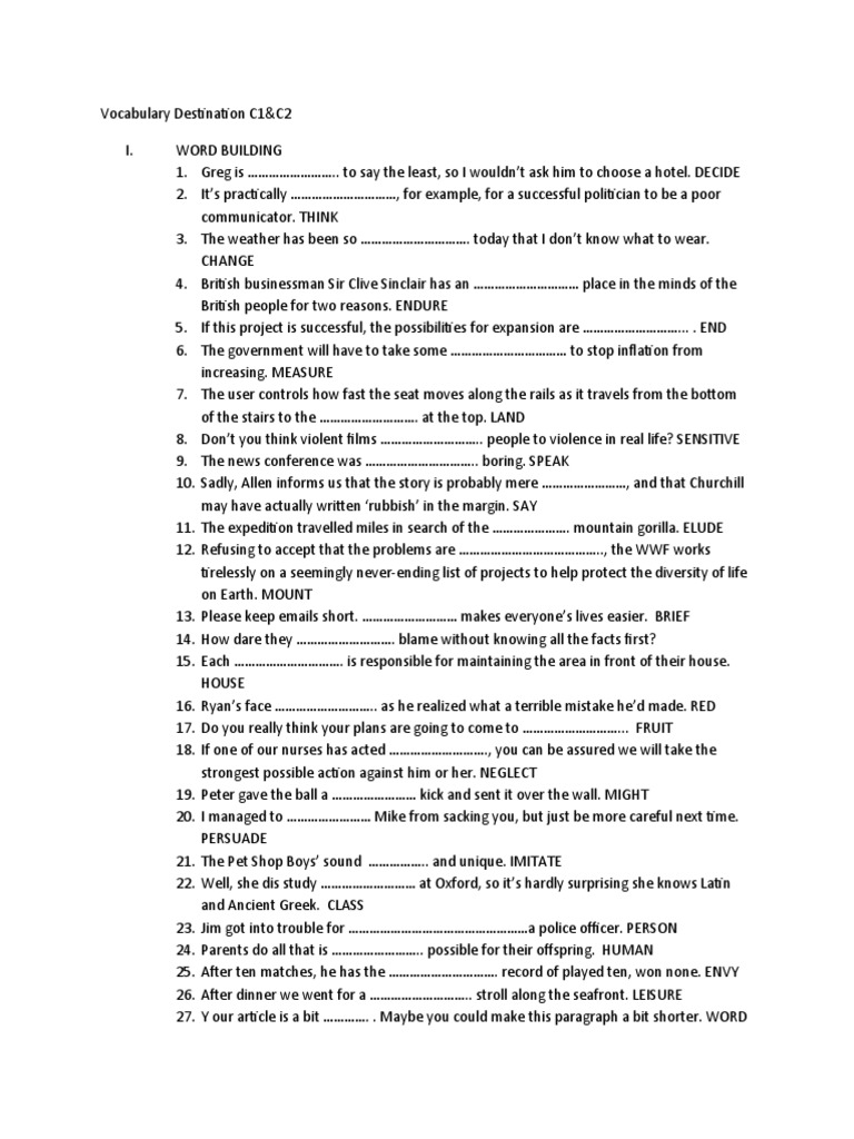 Vocabulary Destination C1 - C2 - Test | PDF