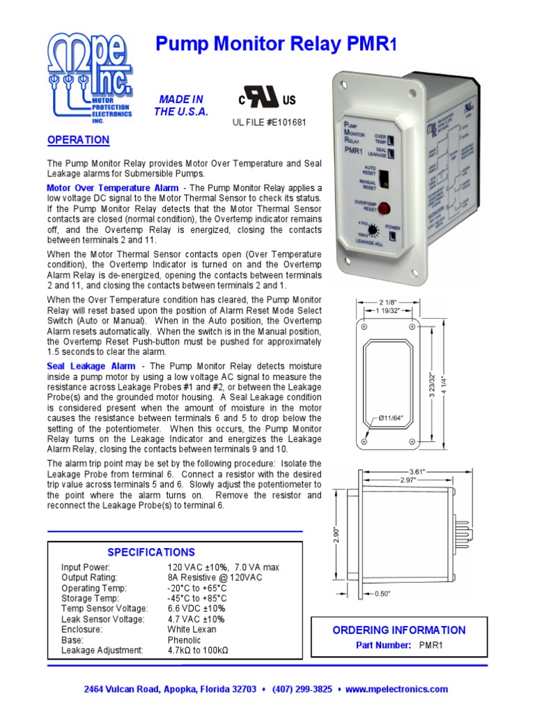 Pump Monitor Relay PMR: Operation | PDF | Relay | Electrical Equipment