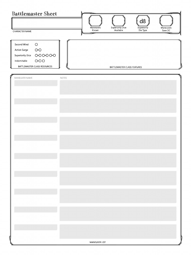 Battlemaster Maneuver Reference Sheet | PDF