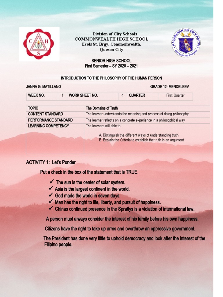 Distinguishing the Domains of Truth: An Analysis of Statements Through ...