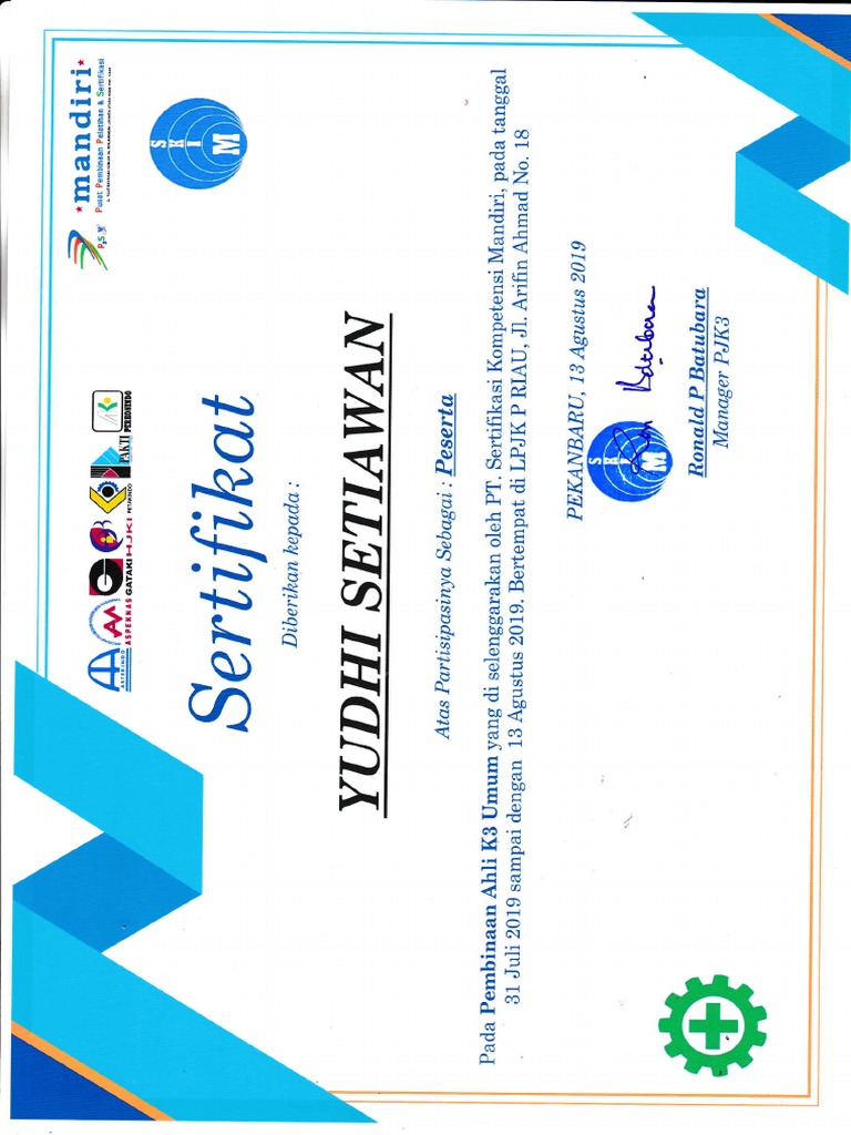 Sertifikat Ahli K3 Umum | PDF