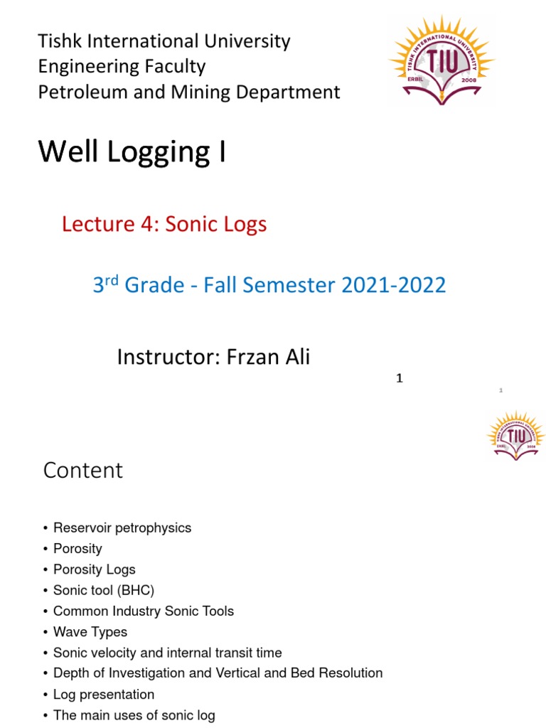 Well Logging I Well Logging I: Lecture 4: Sonic Logs | PDF | Applied And Interdisciplinary ...
