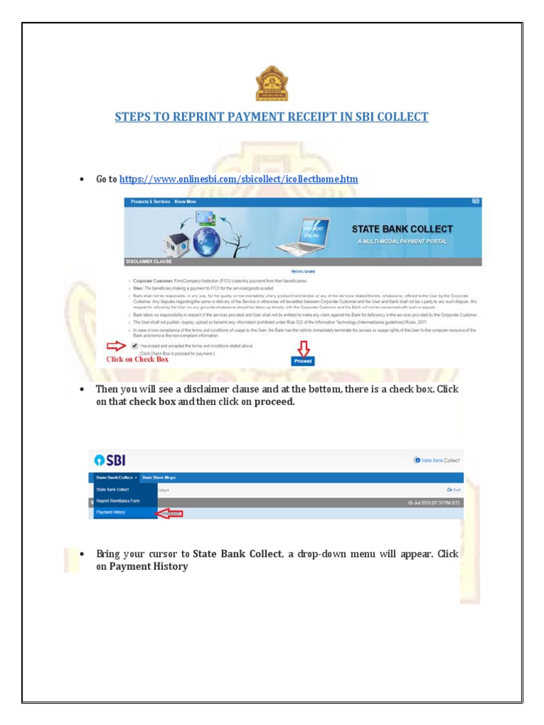 Steps To Reprint Payment Receipt in Sbi Collect | PDF