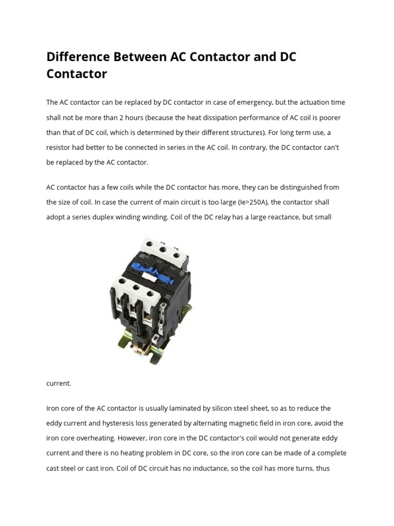 AC vs DC Contactor Differences | PDF | Inductor | Alternating Current