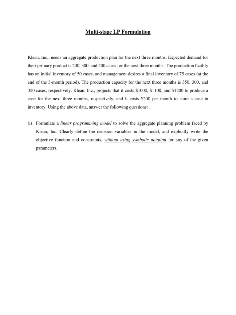 Multi-Stage LP Formulation | PDF