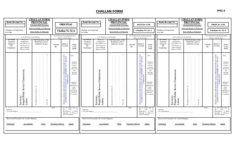 Challan Form: Challan Form Provincial Original Challan No 32-A Challan ...