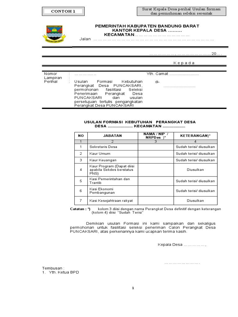 Format Panitia Perangkat Desa | PDF