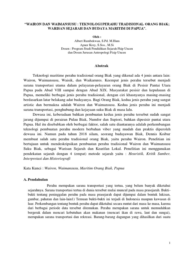 Naskah Ringkas Hasil Penelitian Teknologi Maritim Orang Biak 2021 Okkkk | PDF | Ilmu Sosial