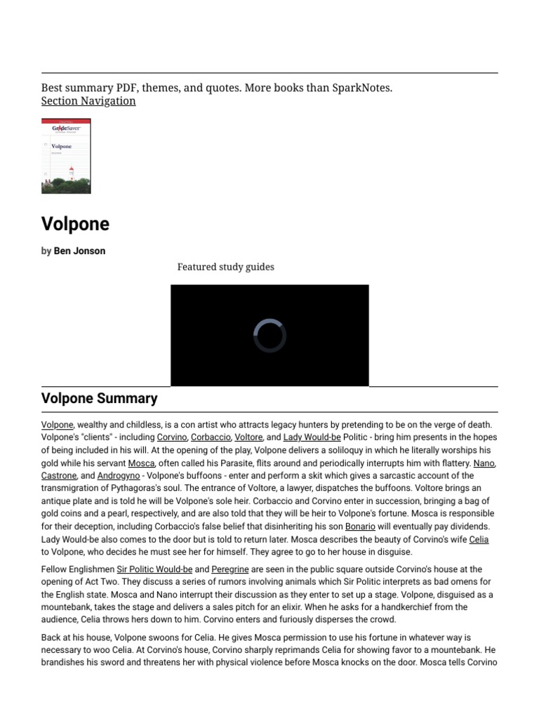 Volpone Summary - GradeSaver | PDF | British Plays | British Drama