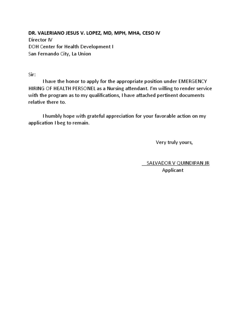 Application Letter Doh | PDF