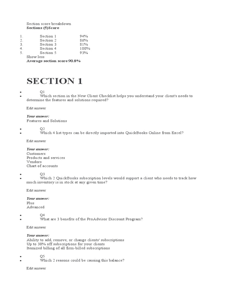 Section 1: Sections (5) Score | PDF | Quick Books | Receipt