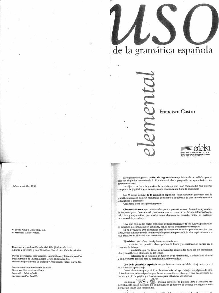 Uso de La Gramatica Espanola. Elemental | PDF | Libros