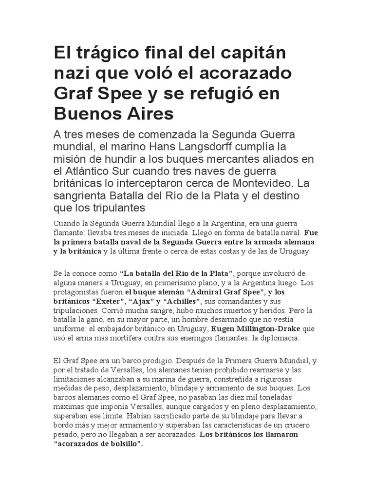 El Trágico Final Del Capitán Que Voló El Acorazado Pdf Envío