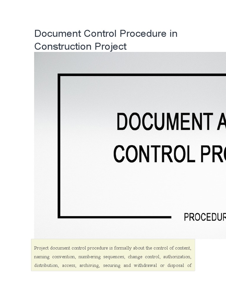 Document Control Procedure in Construction Project | PDF | Iso 9000 ...