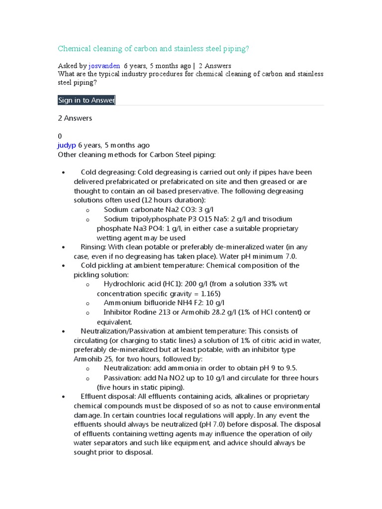 Chemical Cleaning of Steel Piping Systems | PDF | Hydrochloric Acid ...