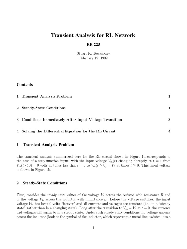 Transient Analysis For RL Network | PDF