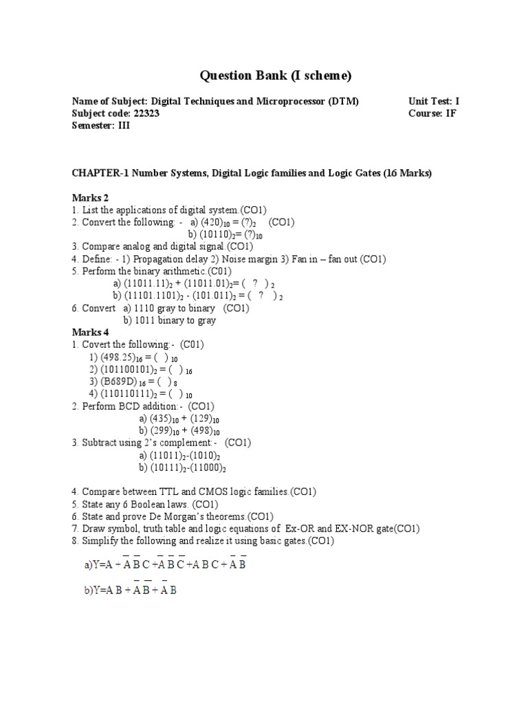 Digital Techniques & Microprocessor QBank | PDF | Logic Gate | Digital Electronics