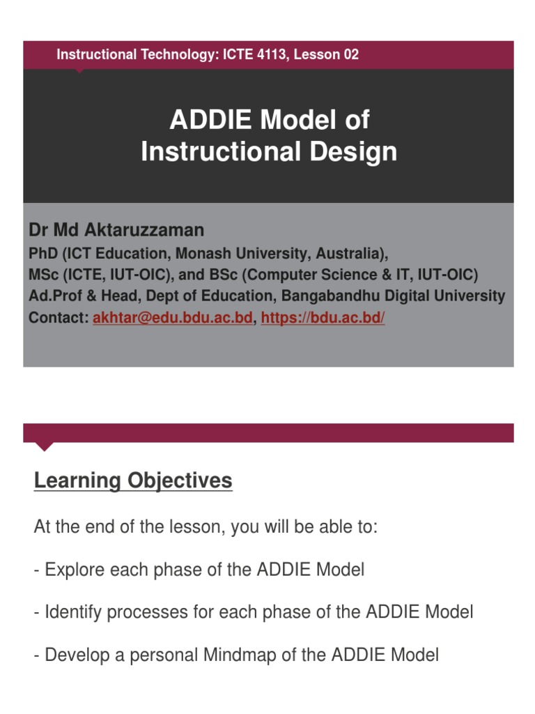 ADDIE Model of Instructional Design: DR MD Aktaruzzaman | PDF ...