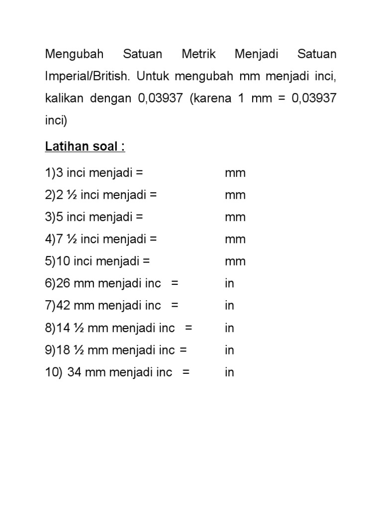 Mengubah Satuan Metrik Menjadi Satuan Imperial | PDF