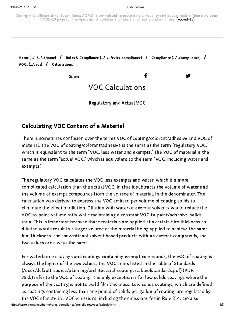 VOC Calculations: Calculating VOC Content of A Material | PDF ...