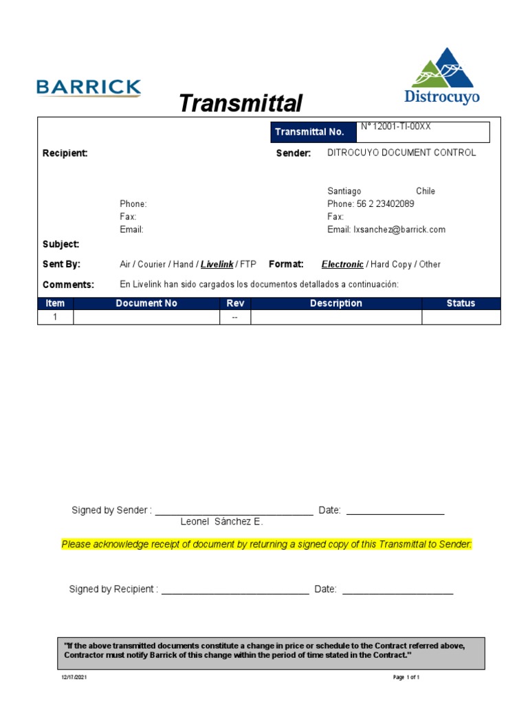 Formato Transmittal | PDF