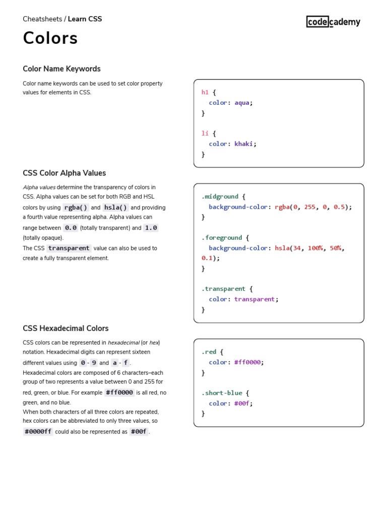 CSS Color Models and Transparency Guide | PDF | Rgb Color Model ...