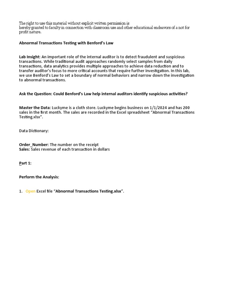 Abnormal Transactions Testing Pdf P Value Chi Squared Test