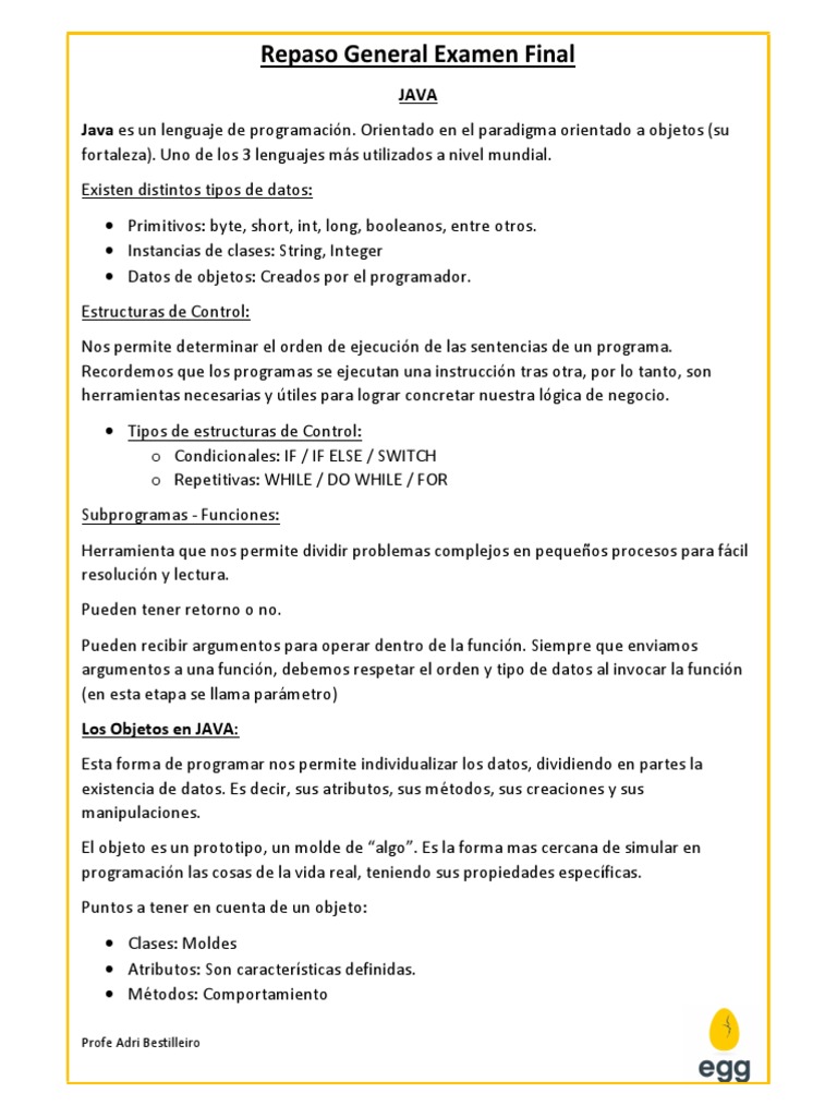 Repaso Examen Final de Programación Java | PDF | Objeto (informática) | Herencia (Programación ...