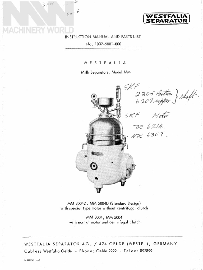Westfalia Milk Separator MM | PDF