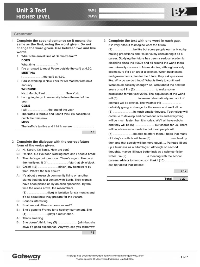 B2 UNIT 3 Test Higher | PDF | Doctor Who | The Doctor (Doctor Who)