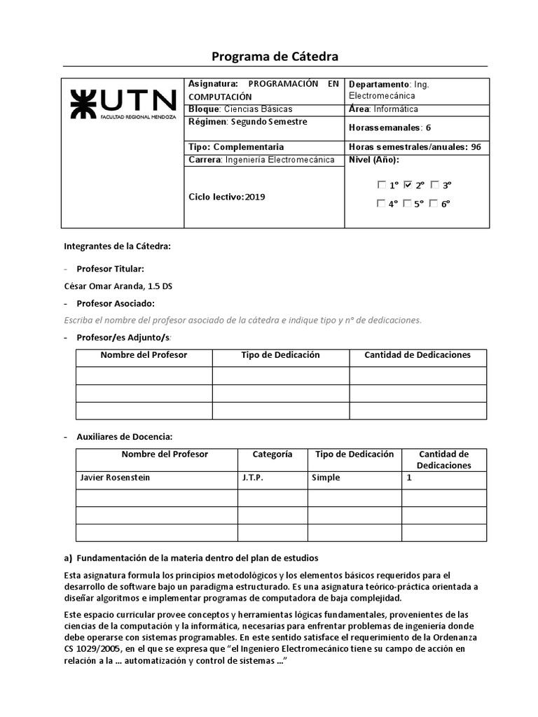 Programa Planificacion Programacion en Computación 2019 | PDF | Programa de computadora ...