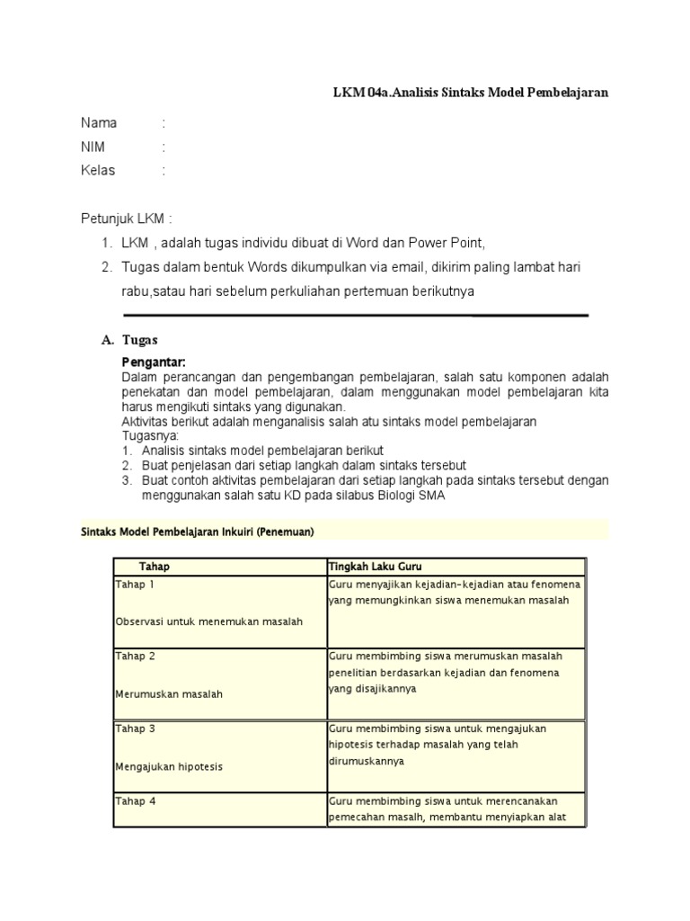 (SOAL) LKM 04a.analisis Sintaks Model Pembelajaran | PDF