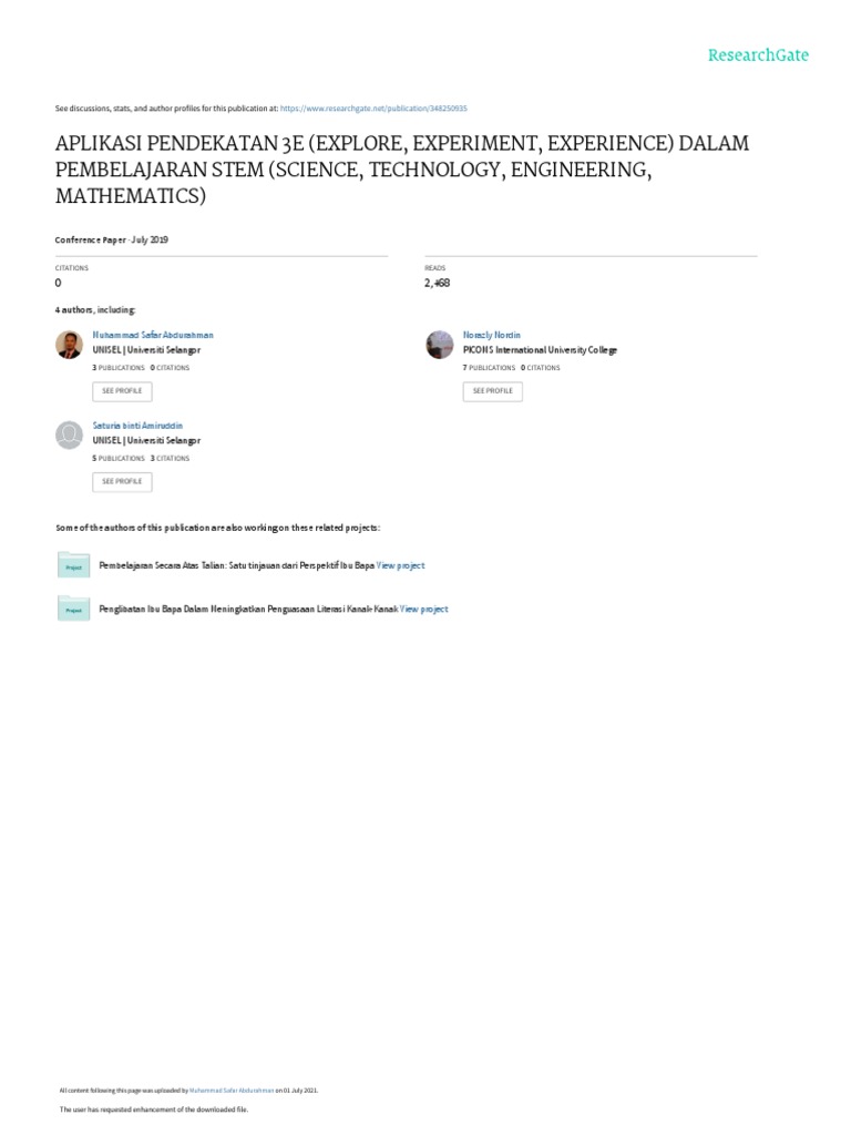 Aplikasi Pendekatan 3E (Explore, Experiment, Experience) Dalam Pembelajaran Stem (Science ...
