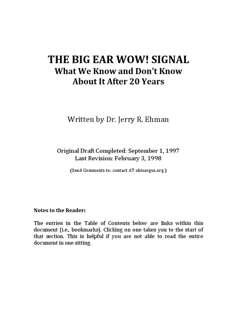 The Big Ear Wow! Signal (Dr. Jerry R. Ehman) | PDF | Scientific ...