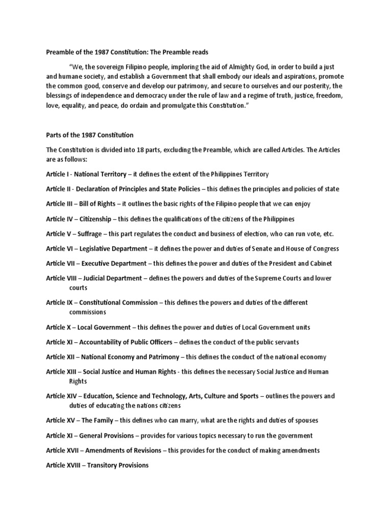 Preamble of The 1987 Constitution | PDF | Social Institutions ...