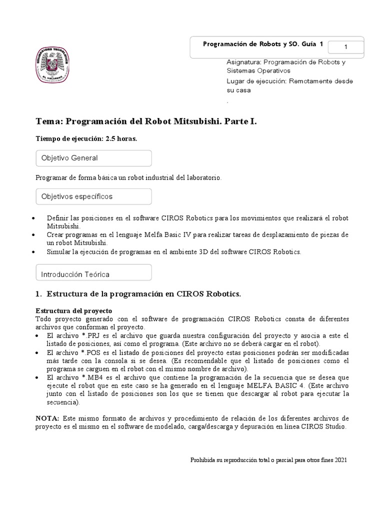 G1 Programación Del Robot Parte I 2021 | PDF | Robótica | Robot