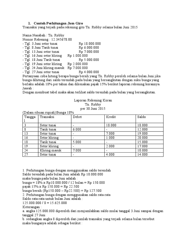 Contoh Perhitungan Jasa Giro | PDF | Bisnis | Pengelolaan Keuangan & Uang