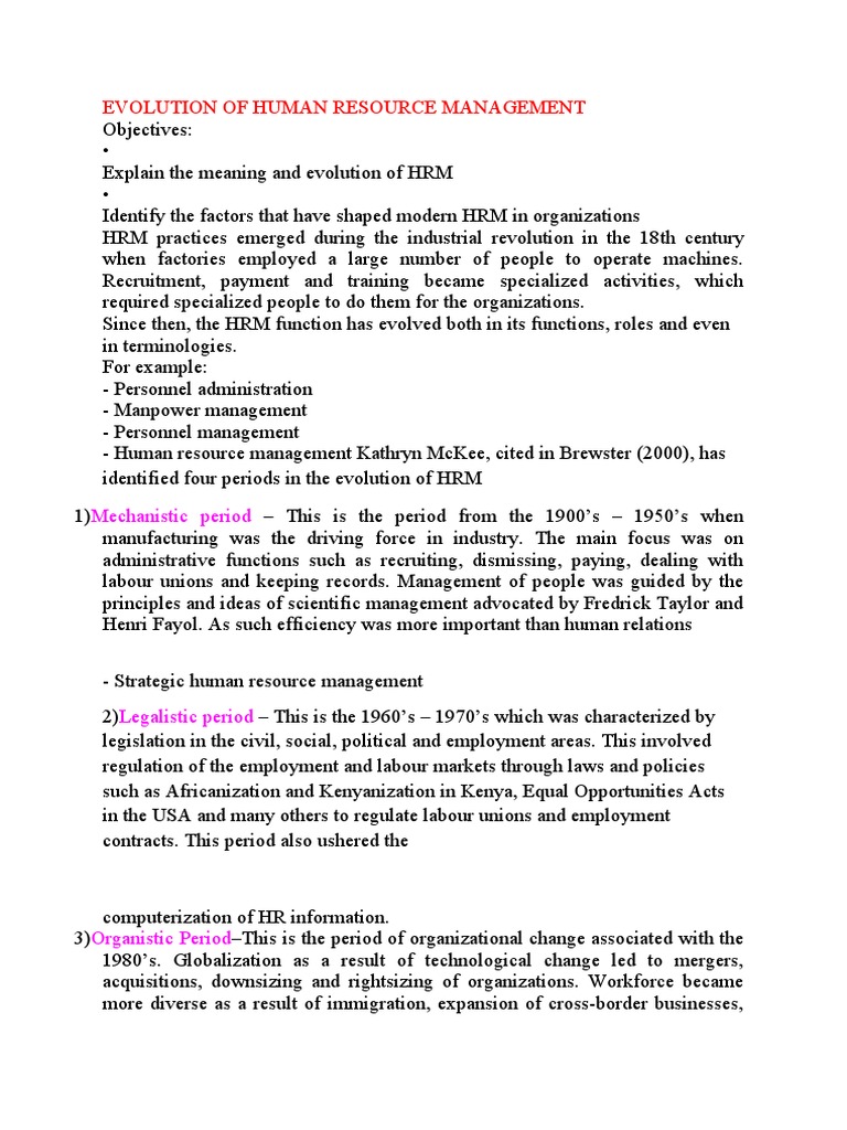 Evolution of Human Resource Management | PDF | Human Resource ...