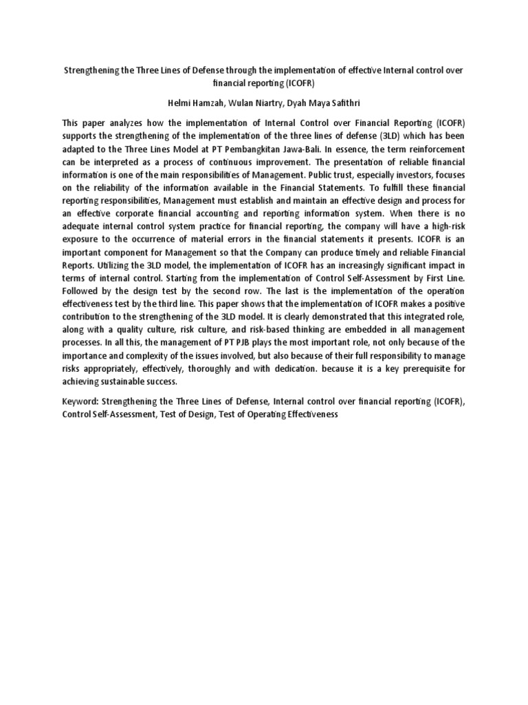 Abstract ICOFR-3Line of Defense - Bidang Kepatuhan | PDF | Reliability ...
