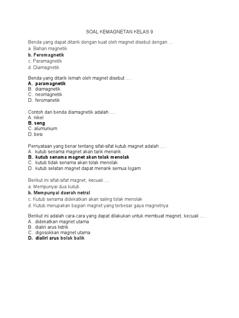 Soal Kemagnetan Kelas 9 | PDF