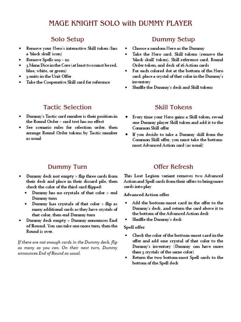 Mage Knight Solo With Dummy Player | PDF | Entertainment | Gaming