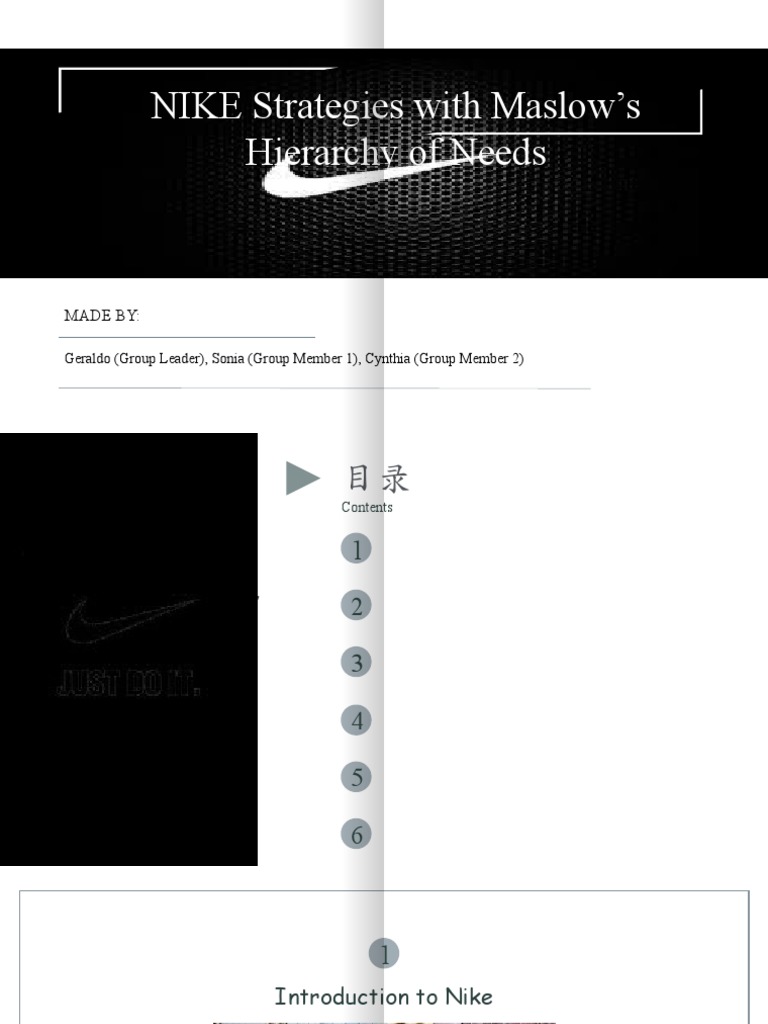 NIKE Strategies With Maslow's Hierarchy of Needs: Made by | Download ...