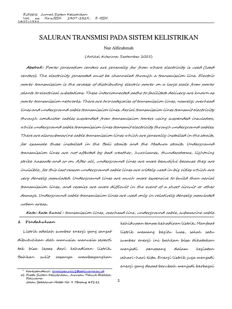 Jenis Saluran Transmisi Listrik | PDF | Electric Power Transmission ...