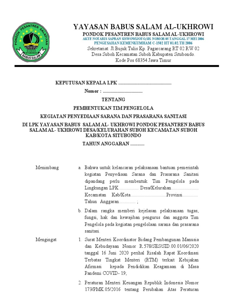 Sk Pembentukan Tim Pengelola Pdf