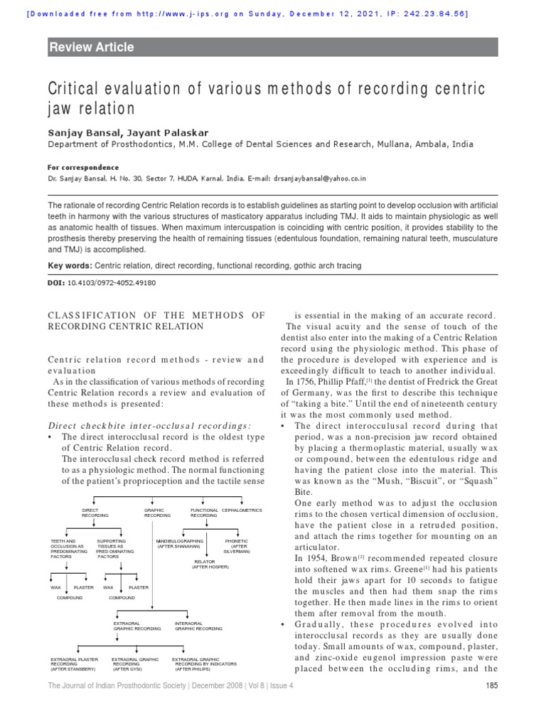 Centric Jaw Relation | PDF | Mouth | Dentistry
