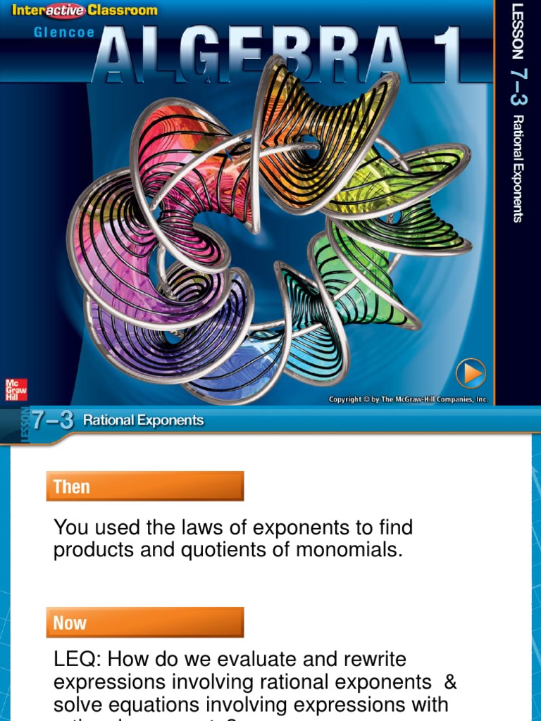 Algebra1 - Glencoe - Lessons 7-3 Rational - Exponents - Pages47 | PDF ...