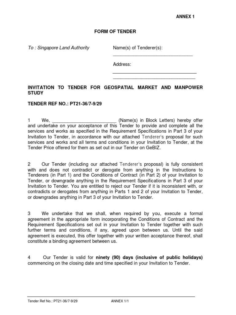 05 Annex 1 Form of Tender and Price Schedule | PDF | Common Law | Business