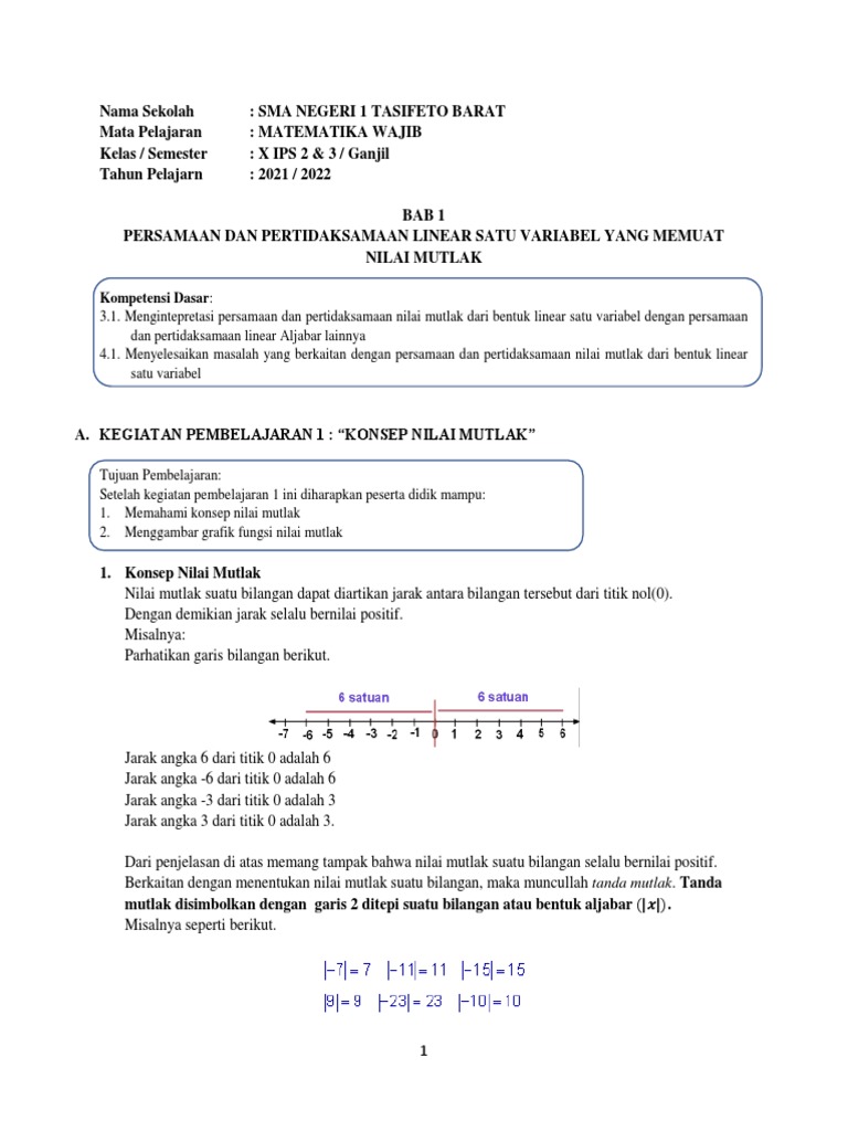 RINGKASAN MATERI Konsep Nilai Mutlak | PDF
