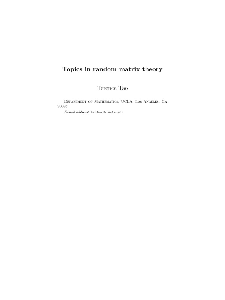 Topics in Random Matrix Theory | PDF | Probability Theory | Random Variable