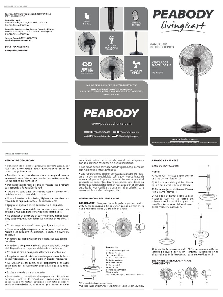 Manual Ventilador de Pie Peabody PE-VP350 | PDF